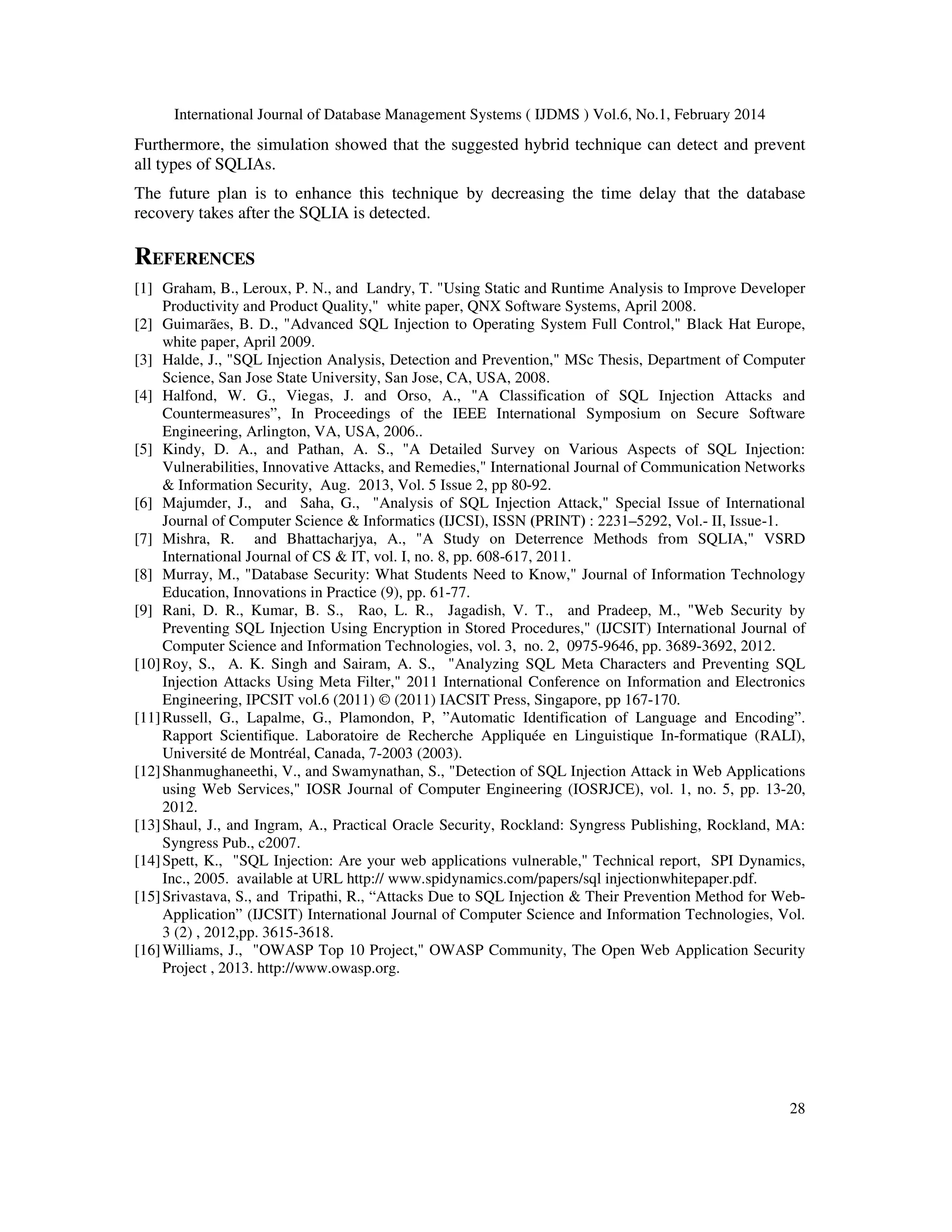 A Hybrid Technique For Sql Injection Attacks Detection And Prevention Pdf