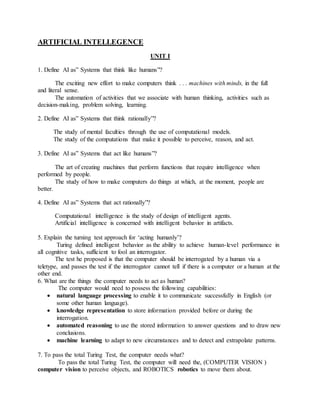 ARTIFICIAL INTELLIGENCE - SHORT NOTES | PDF