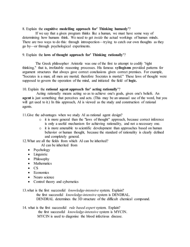 ARTIFICIAL INTELLIGENCE - SHORT NOTES | PDF