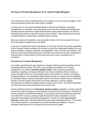 The Future of Project Management: AI vs. Human Project Managers. | PDF