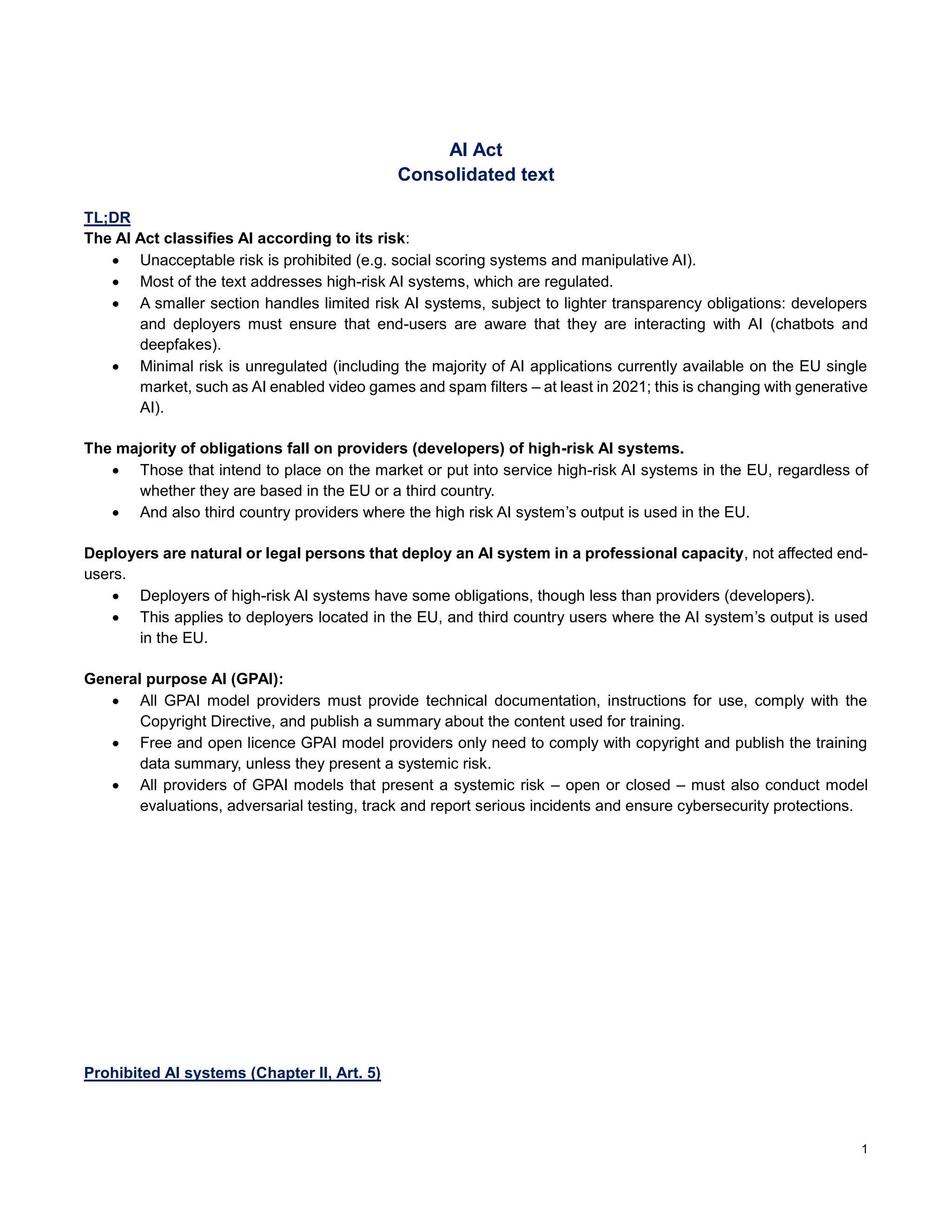 EU Artificial Intelligence Act (High-level summary of the AI Act) | DOCX