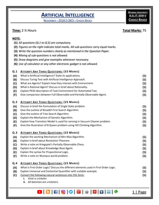 Artificial Intelligence (November – 2018) [Choice Based | Question ...