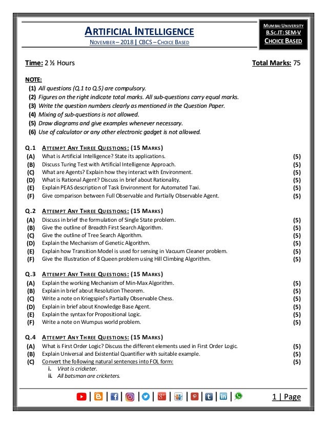 Artificial Intelligence (November – 2018) [Choice Based | Question Pa… Artificial Intelligence (November – 2018) [Choice Based | Question Pa…