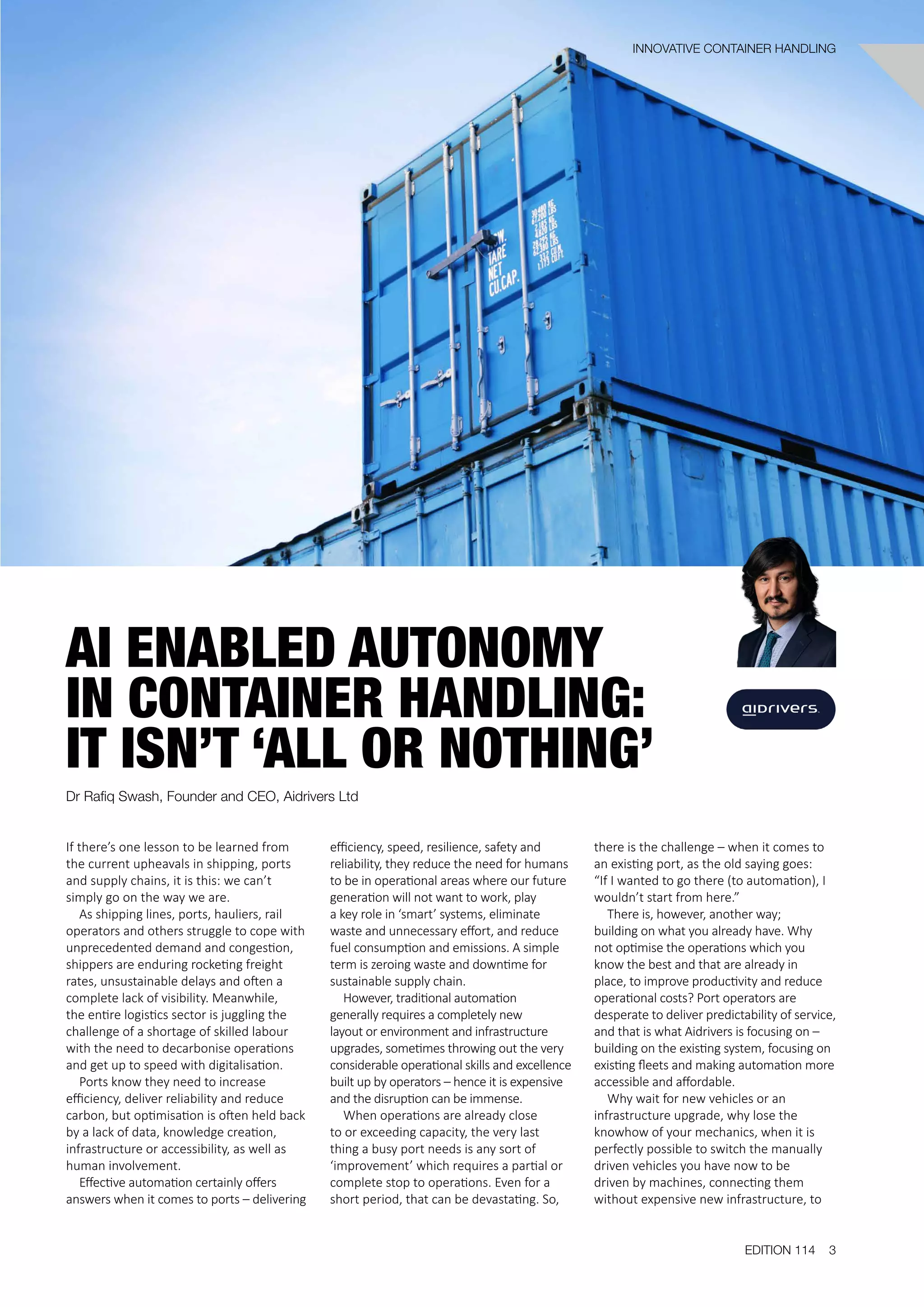 AI-Enabled Autonomy in Container Handling : It Isn't All or Nothing - PTI Journal | PDF