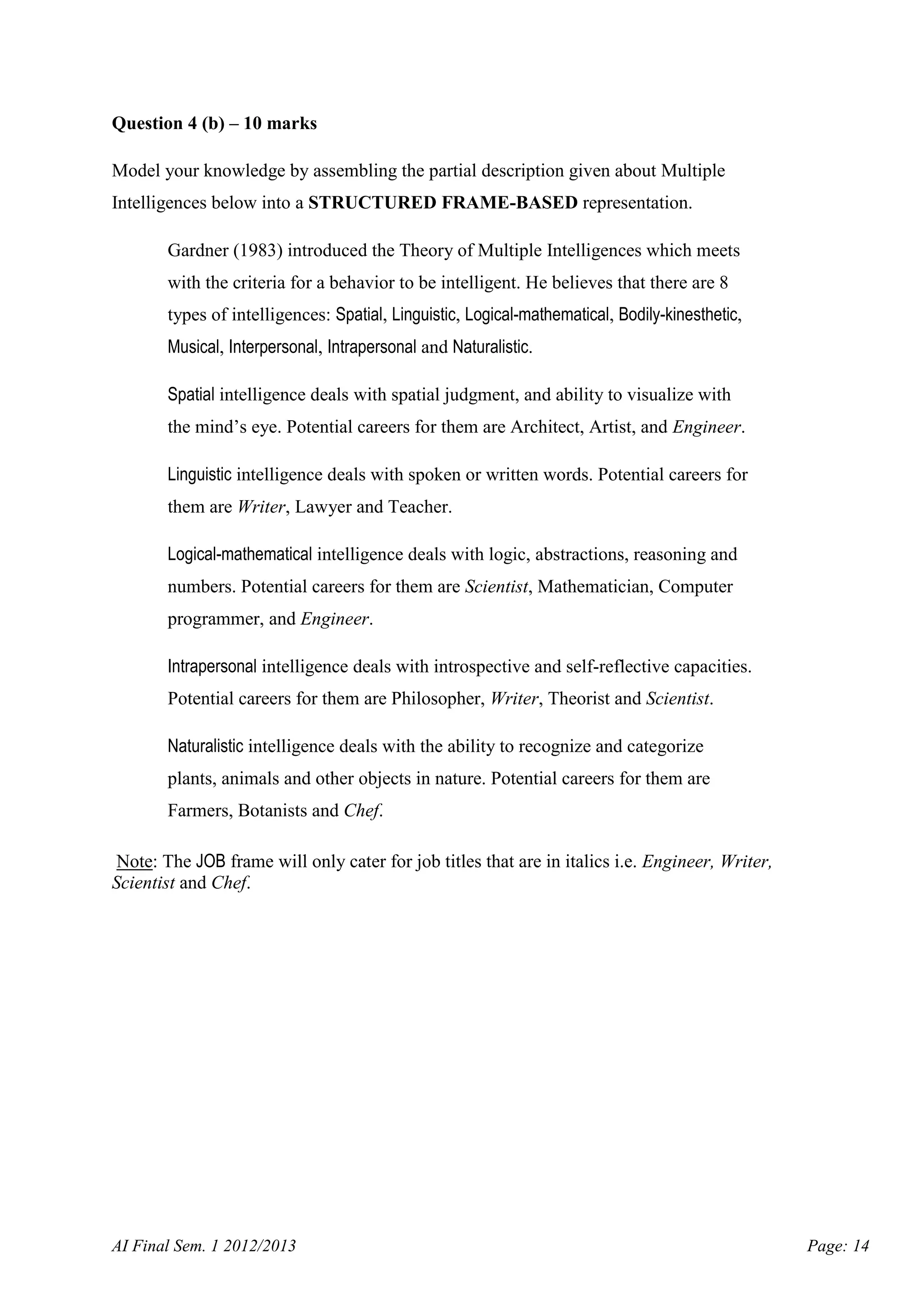 SCSJ3553 - Artificial Intelligence Final Exam paper - UTM | DOCX