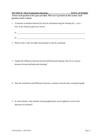 SCSJ3553 - Artificial Intelligence Final Exam paper - UTM | DOCX