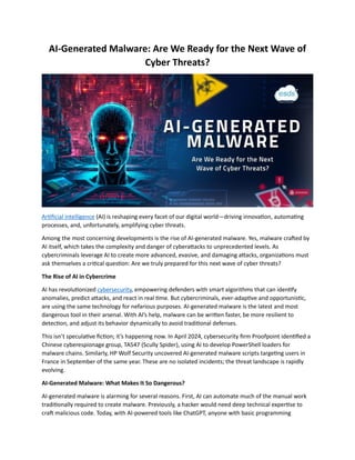 AI-Generated Malware: Preparing for the Next Wave of Cyber Threats | PDF