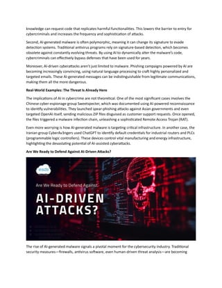 AI-Generated Malware: Preparing for the Next Wave of Cyber Threats | PDF
