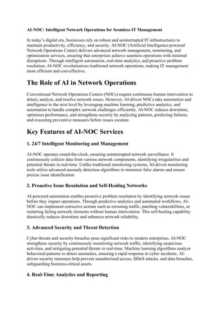 AI-NOC Intelligent NOC Services for Reliable Network Management | PDF