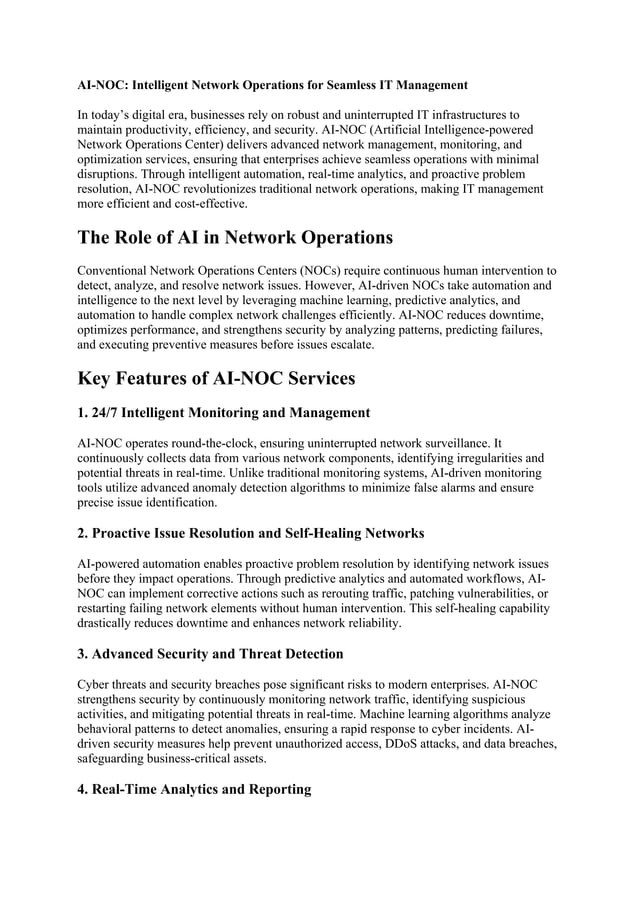 AI-NOC Intelligent NOC Services for Reliable Network Management | DOCX