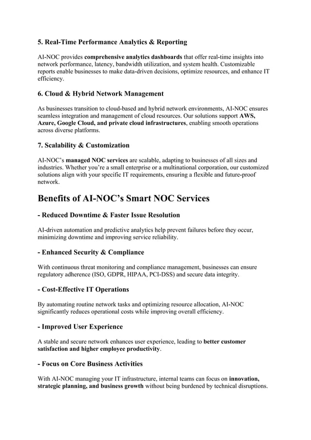 AI-NOC’s Smart NOC Services Proactive Network Monitoring & Management | PDF
