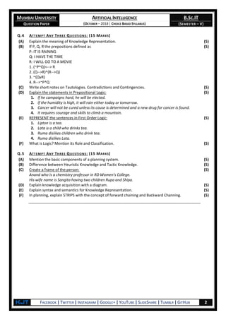 Artificial Intelligence (Question Paper) [October – 2018 | Choice Based ...