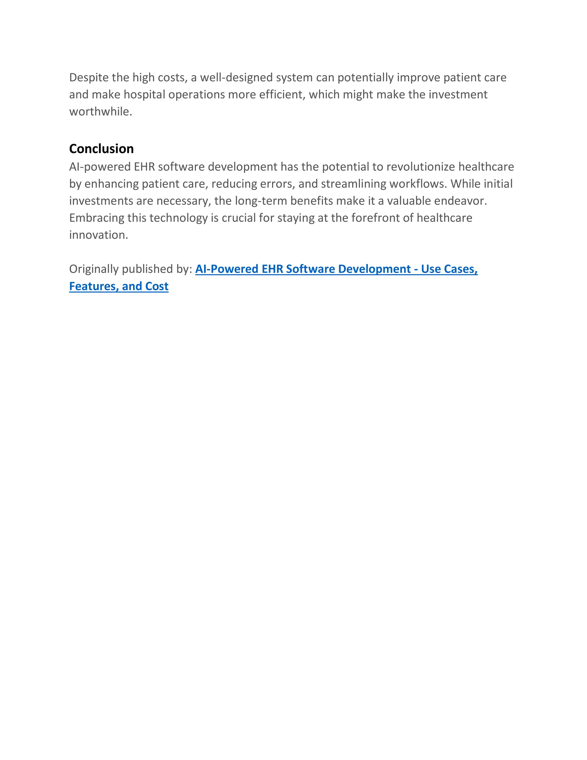 AI-Powered EHR Software Development - Use Cases, Features, and Cost | PDF