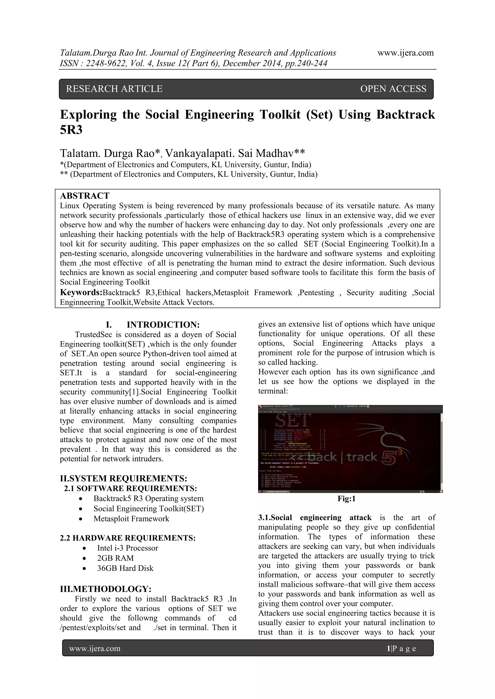 Exploring the Social Engineering Toolkit (Set) Using Backtrack 5R3 | PDF