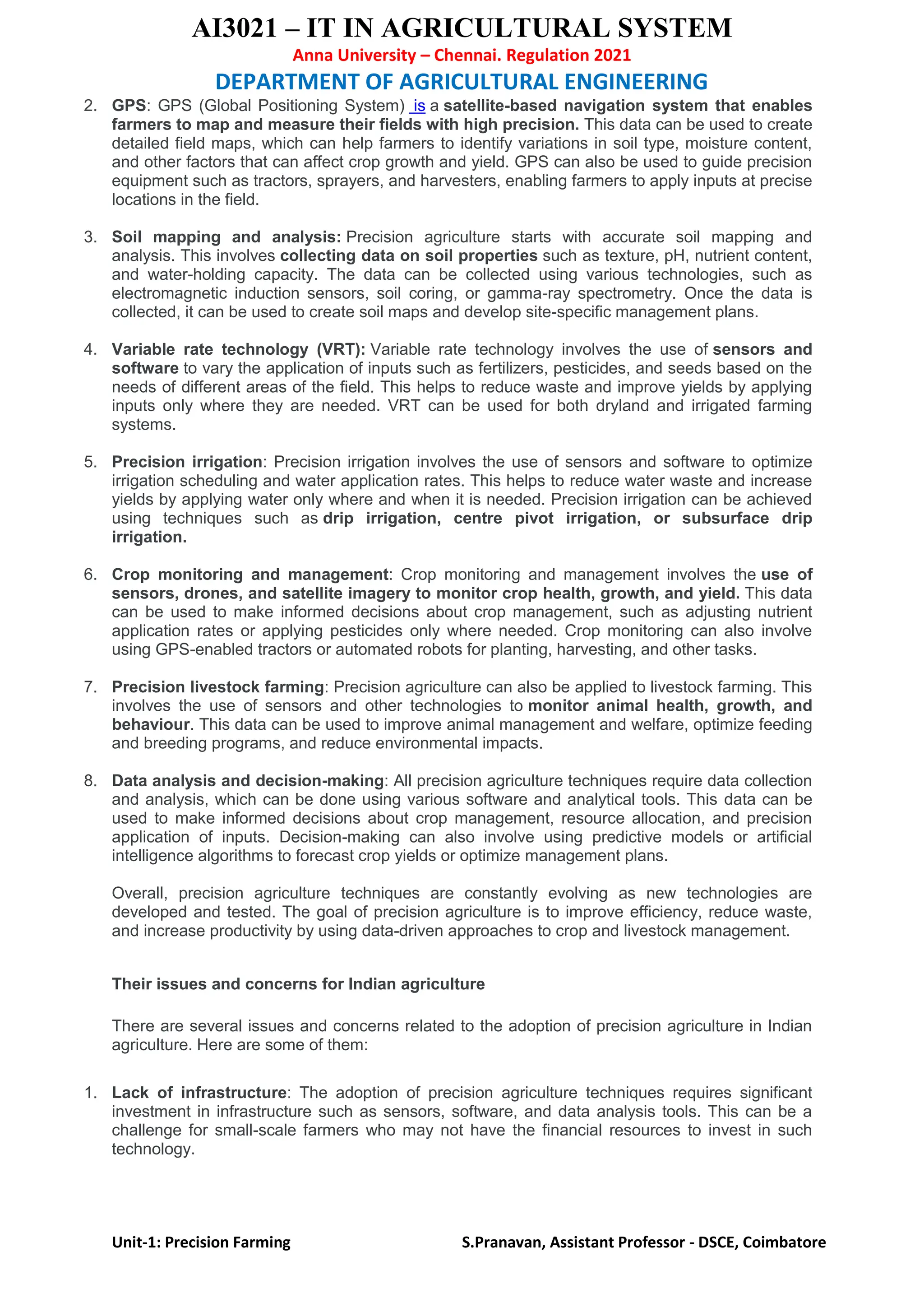 AI3021-IT IN AGRICULTURAL SYSTEM - UNIT-1-Precision Farming.pdf