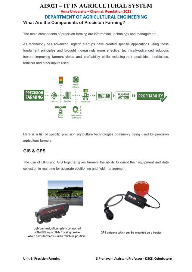 AI3021-IT IN AGRICULTURAL SYSTEM - UNIT-1-Precision Farming.pdf ...