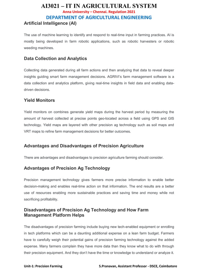 AI3021-IT IN AGRICULTURAL SYSTEM - UNIT-1-Precision Farming.pdf ...