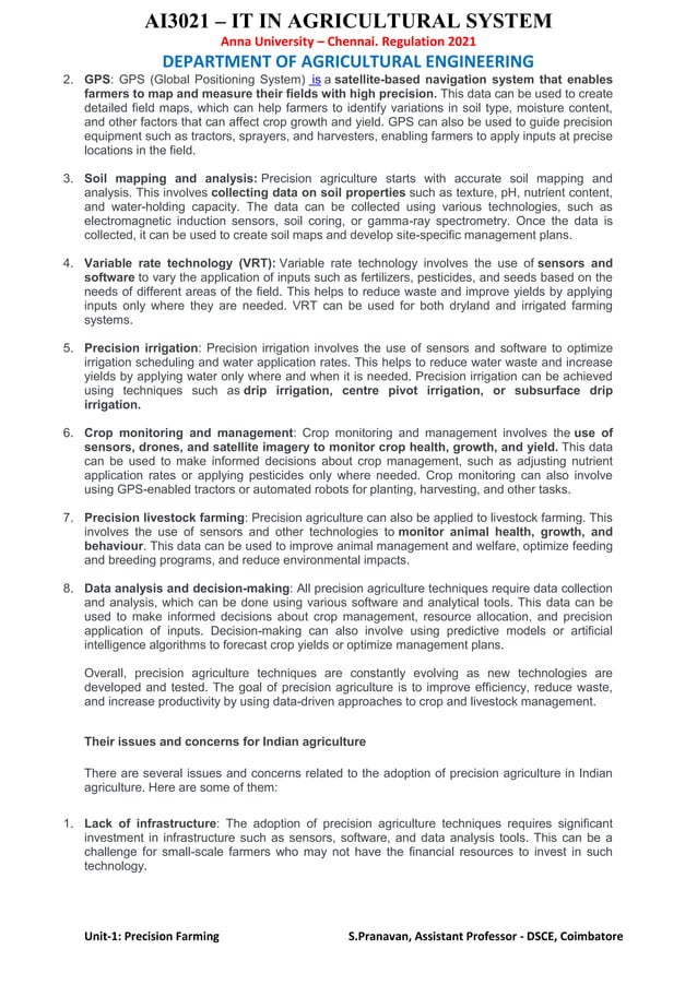 AI3021-IT IN AGRICULTURAL SYSTEM - UNIT-1-Precision Farming.pdf ...