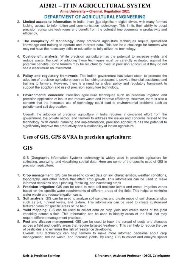 AI3021-IT IN AGRICULTURAL SYSTEM - UNIT-1-Precision Farming.pdf ...