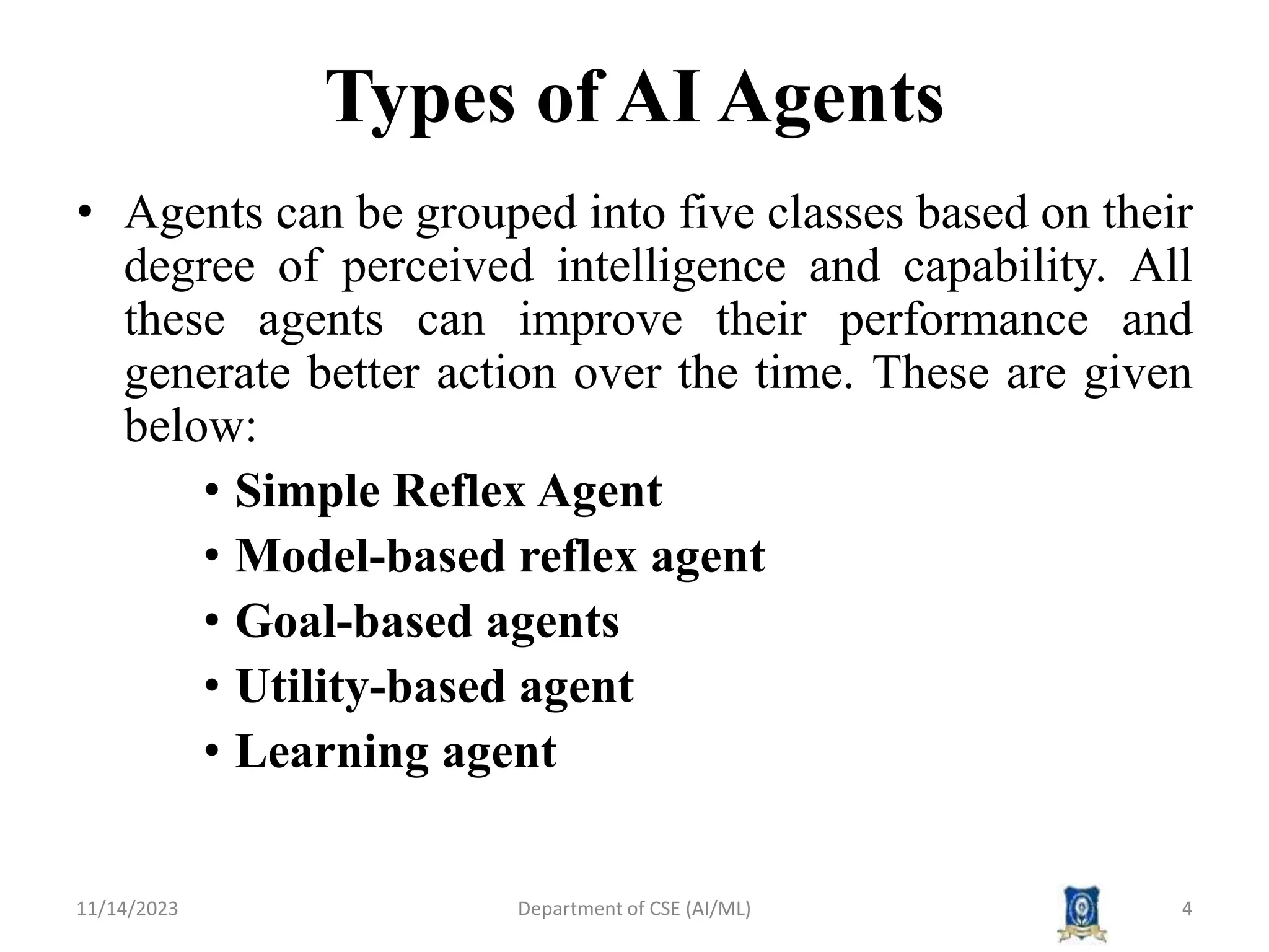 AI3391 ARTIFICIAL INTELLIGENCE Session 2 Types of Agent .pptx