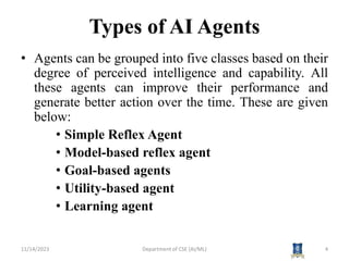 AI3391 ARTIFICIAL INTELLIGENCE Session 2 Types of Agent .pptx ...