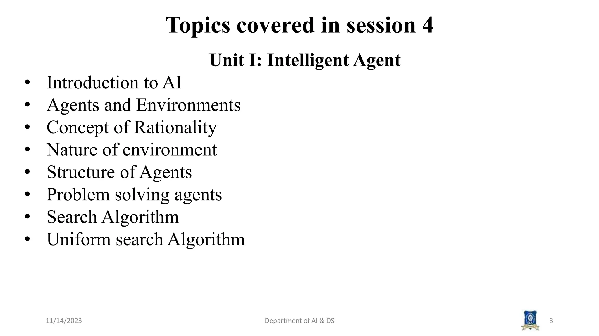 AI3391 ARTIFICAL INTELLIGENCE Session 4 Structure of agent .pptx