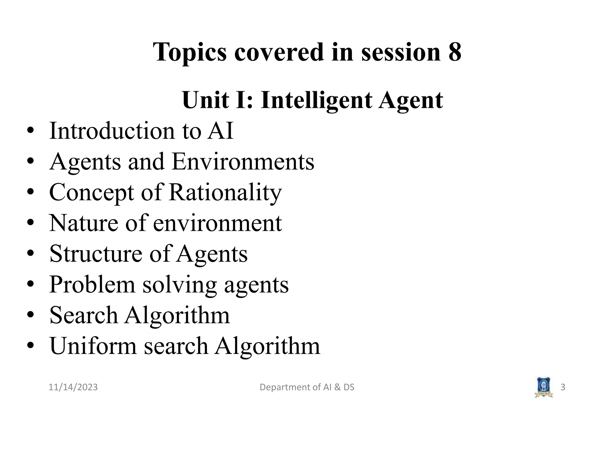 AI3391 ARTIFICIAL INTELLIGENCE Session 8 Iterative deepening DFS and ...