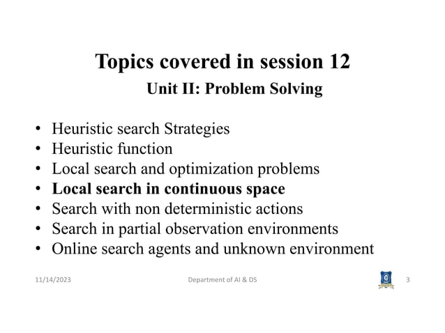 AI3391 Session 12 Local search in continious space.pptx | Geography ...