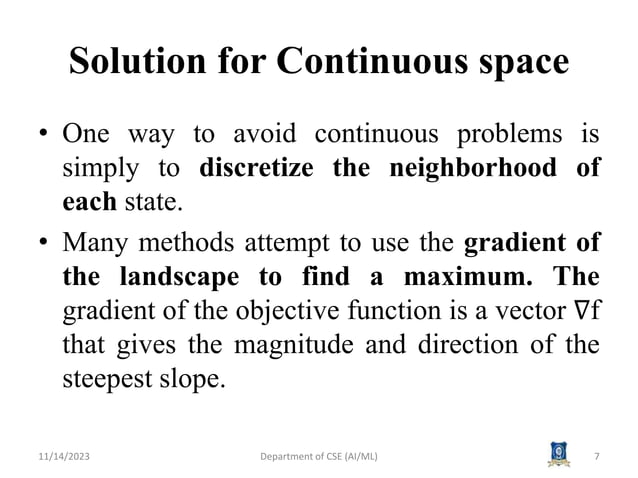 AI3391 Session 12 Local search in continious space.pptx | Geography | Science