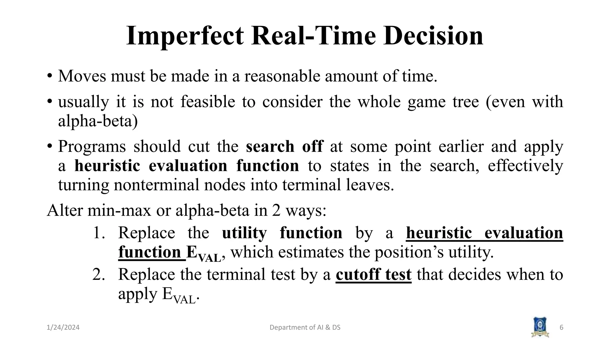 AI3391 Artificial Intelligence Session 17 imperfect real time decisions ...