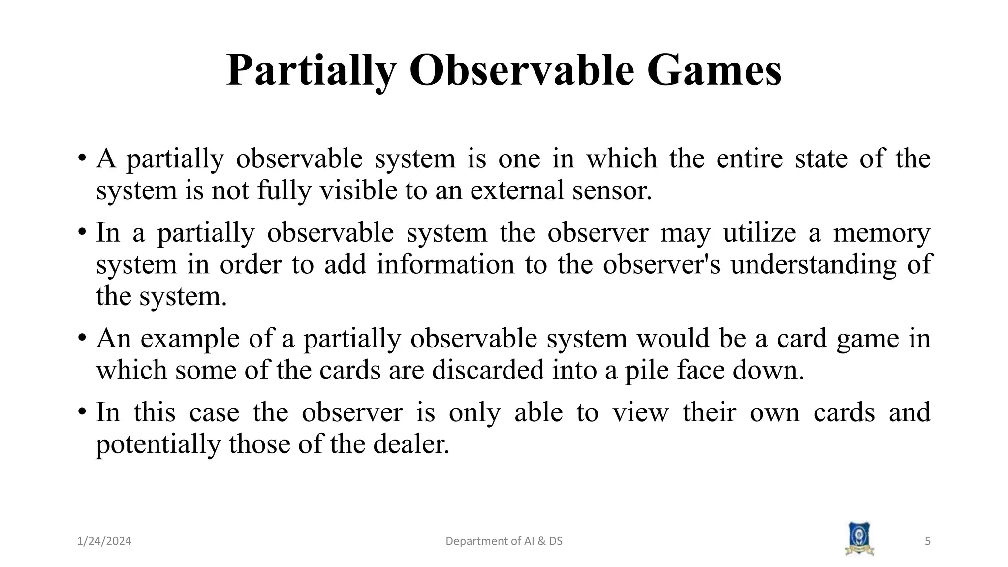 AI3391 Artificial Intelligence Session 20 partially observed games.pptx