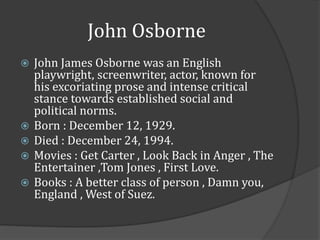 Themes in John Osborne's, ''Look Back In Anger'' | PPTX