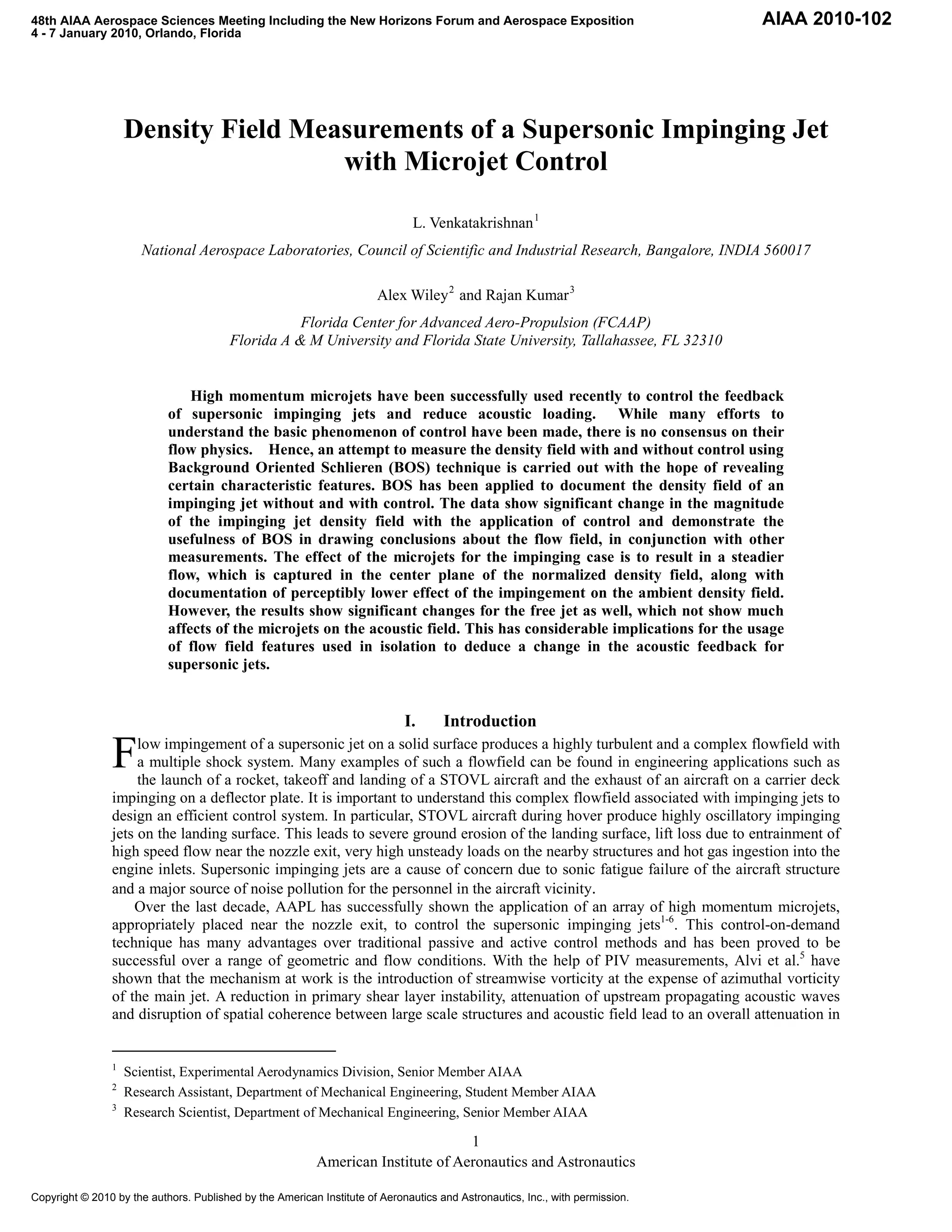 Density Field Measurements Of A Supersonic Impinging Jet With Microjet Control Pdf
