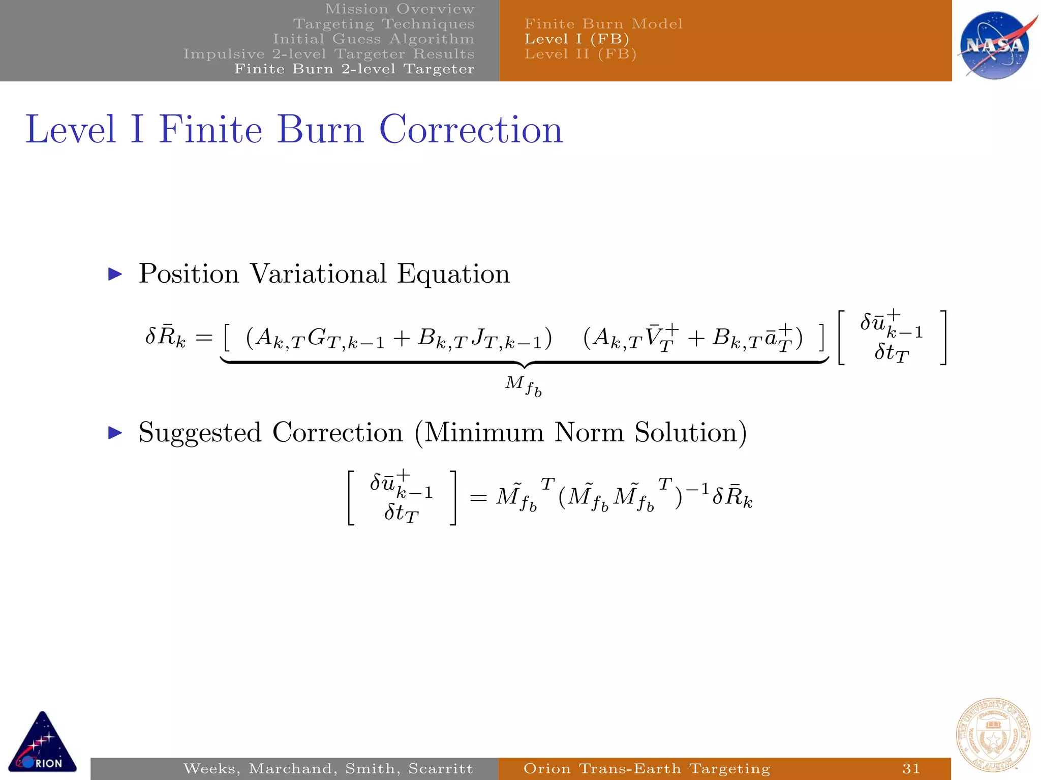 Design of the Onboard Autonomous Targeting Algorithm for the Trans-Earth Phase of Orion | PDF