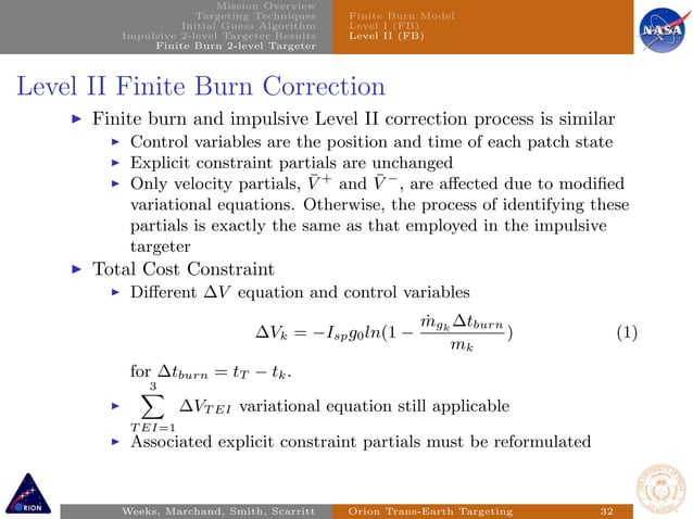 Design of the Onboard Autonomous Targeting Algorithm for the Trans-Earth Phase of Orion | PDF