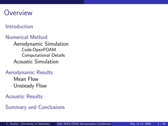 Flow and Noise Simulation of the NASA Tandem Cylinder Experiment using OpenFOAM | PPT