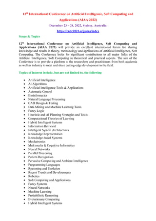 Call for Papers - 12th International Conference on Artificial ...