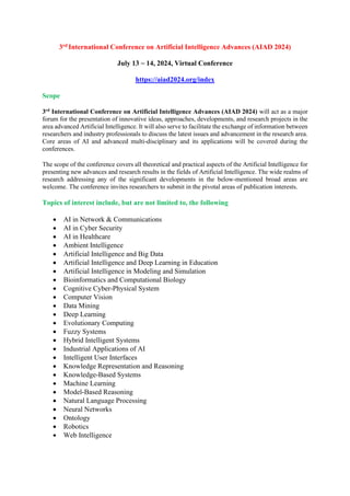 3rd International Conference on Artificial Intelligence Advances (AIAD ...