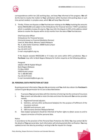 AIA Extended Warranty Protection – Certificate B004607938.pdf | Motor ...