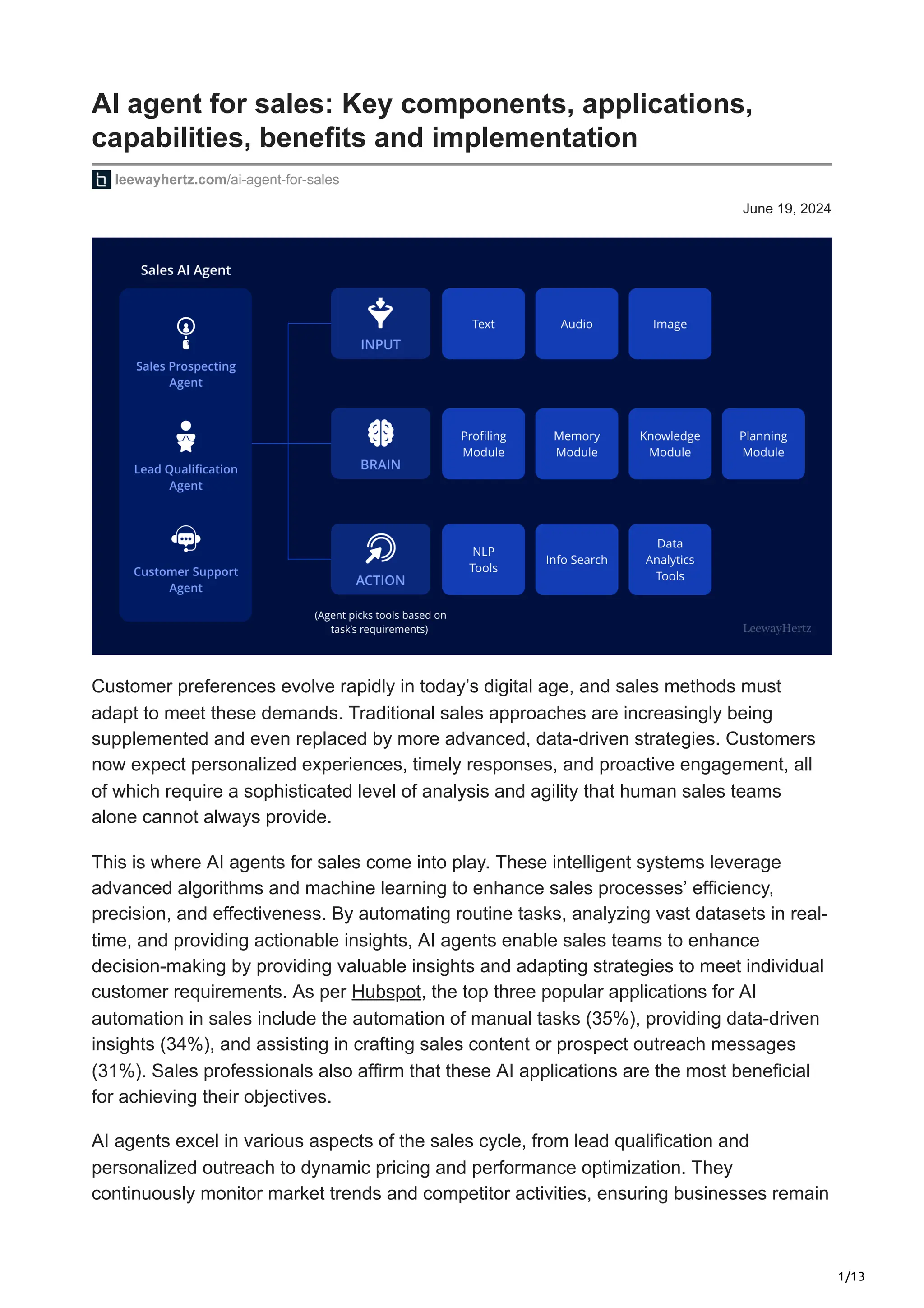 AI agent for sales Key components applications capabilities benefits ...
