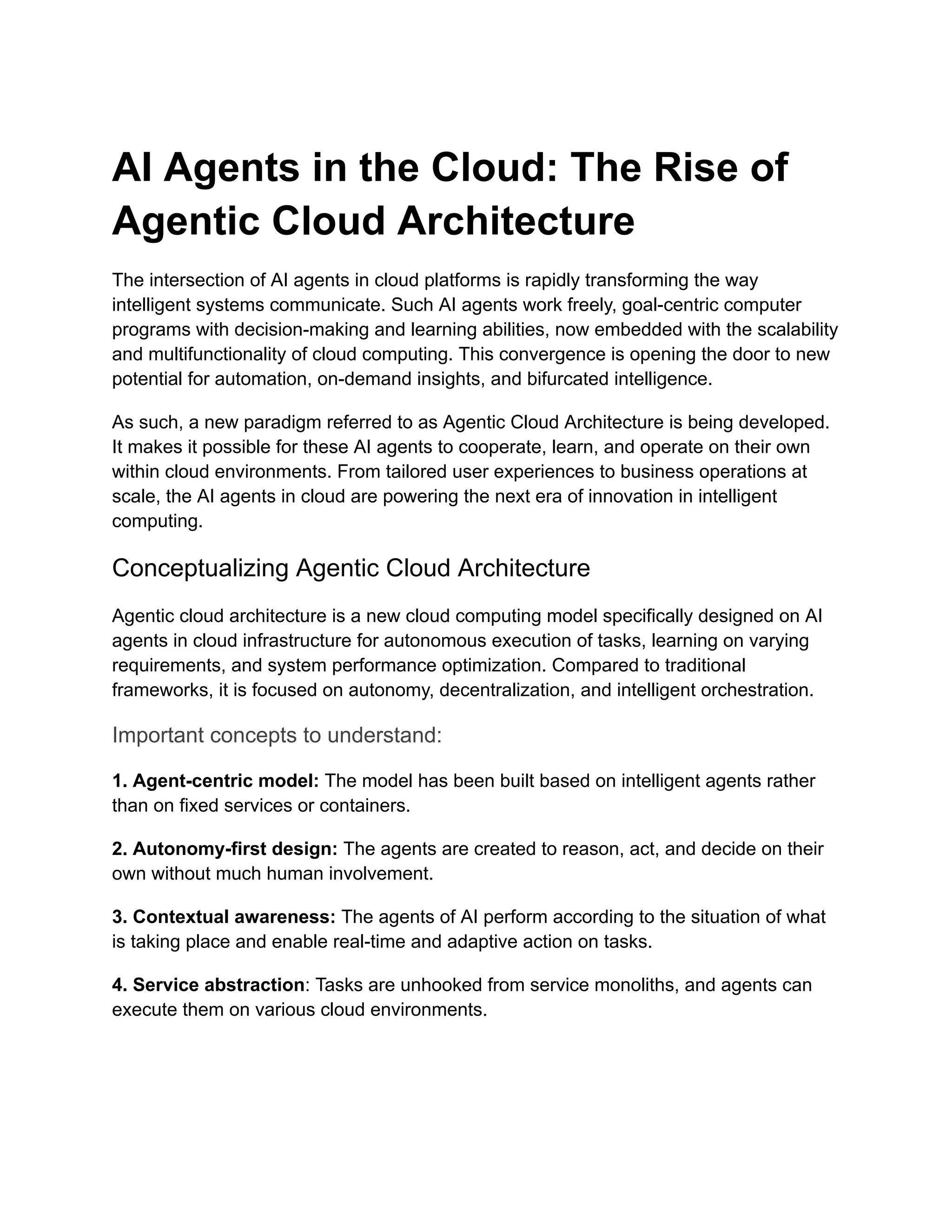 AI Agents in the Cloud: The Rise of Agentic Cloud Architecture | PDF