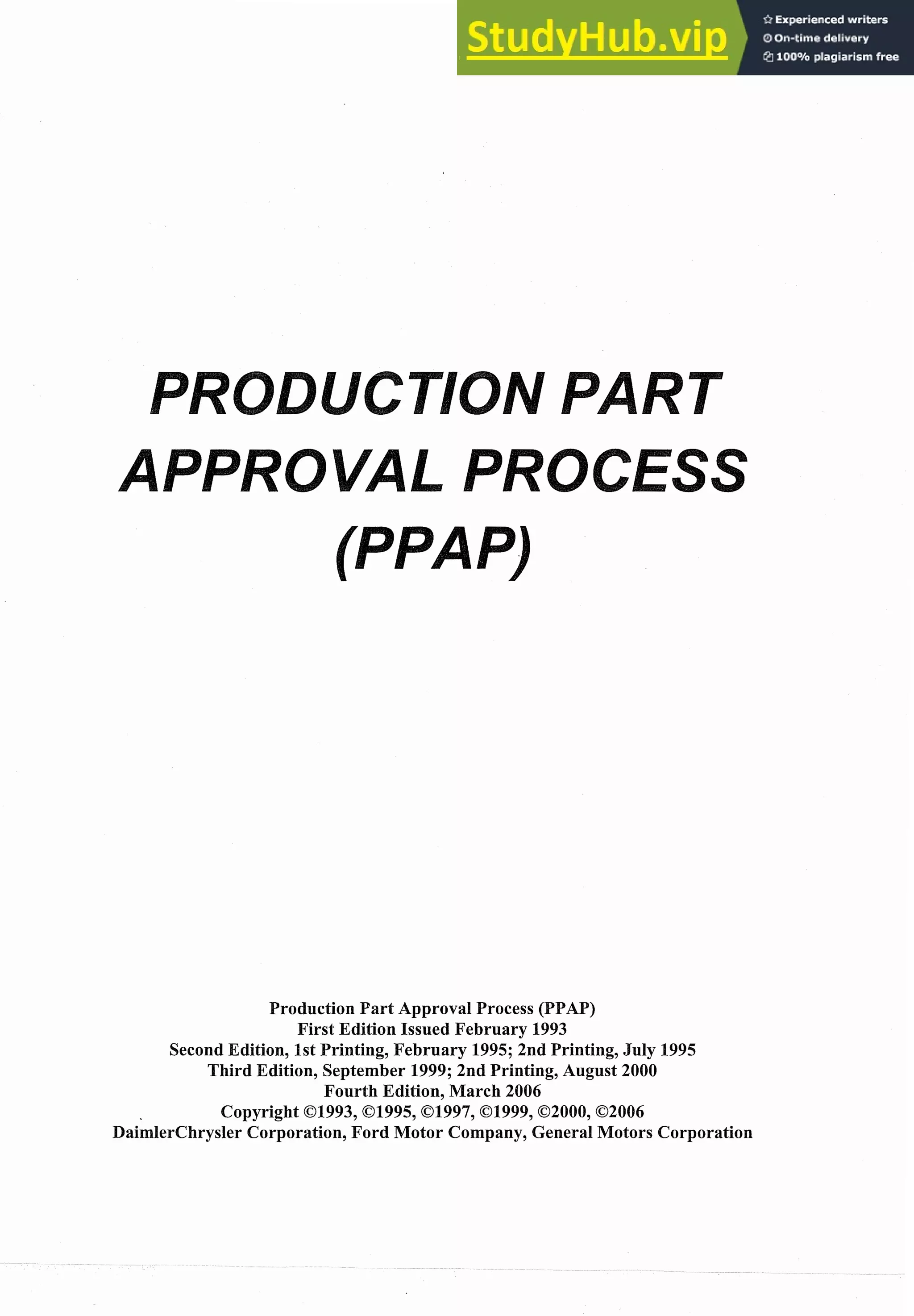 AIAG Production Part Approval Process PPAP 4Th Edition | PDF