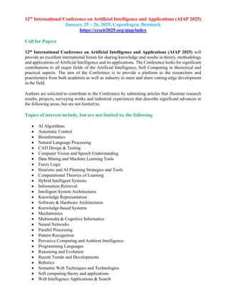 12th International Conference on Artificial Intelligence and Applications (AIAP 2025) | PDF