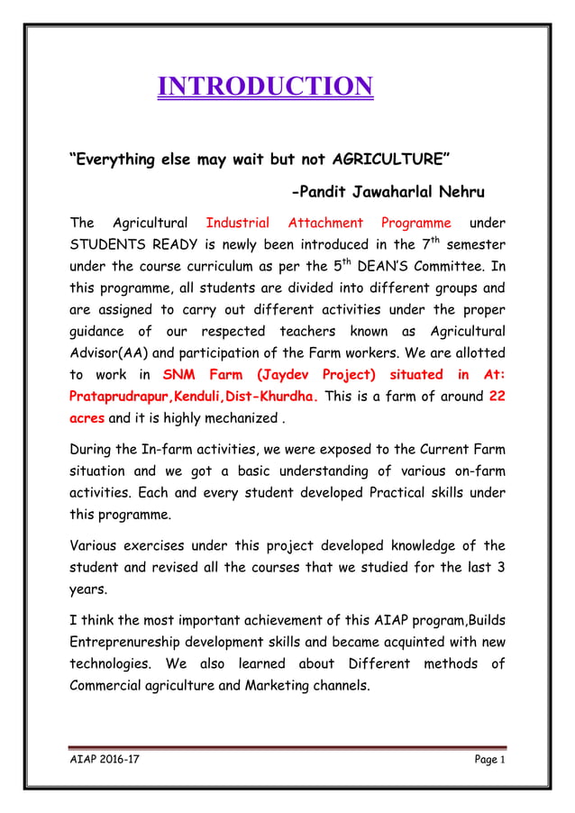 Agricultral Industrial Attachment Programme | PDF