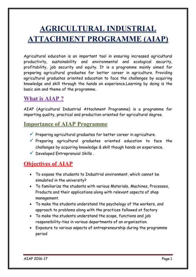 Agricultral Industrial Attachment Programme | PDF