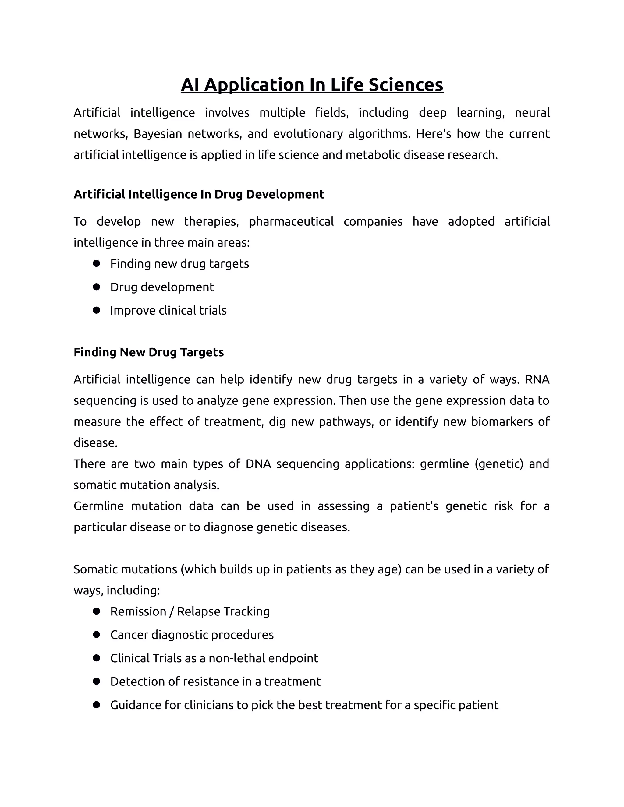 Ai Application in Life Sciences | PDF