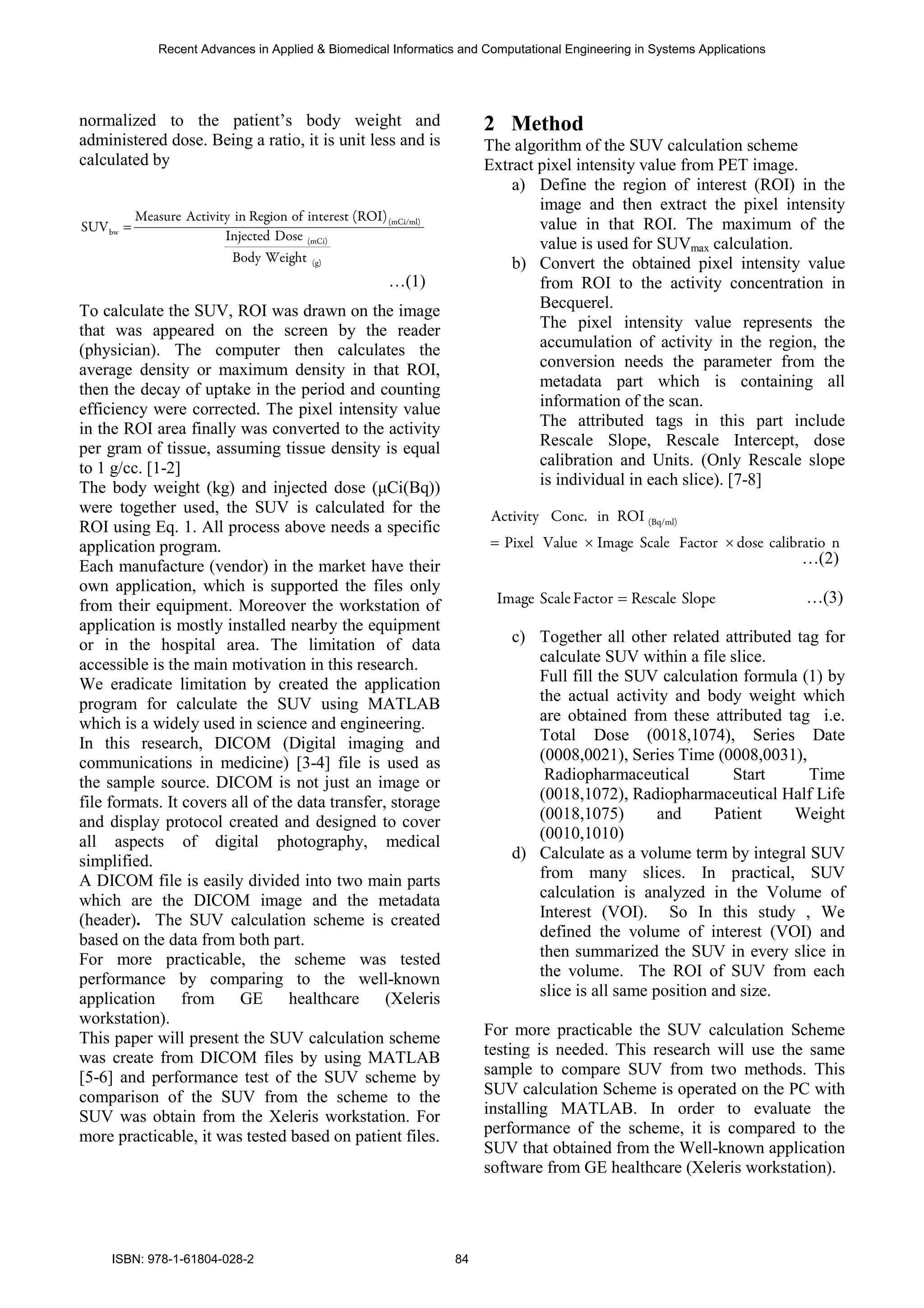 Performance of a Novel SUV Calculation Scheme for PET Study | PDF