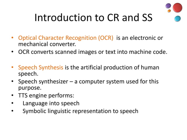 Ai Based Character Recognition And Speech Synthesis Ppt