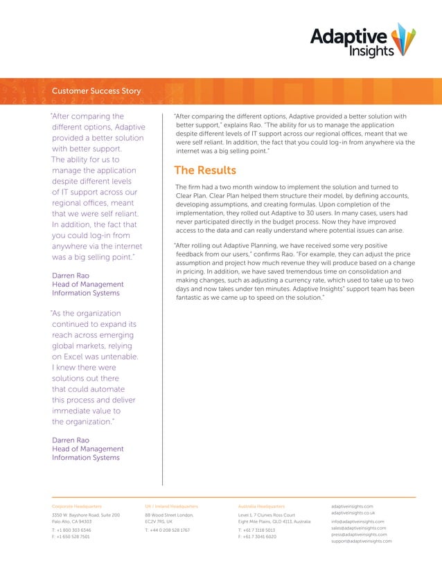 Adaptive Insights: ITE Group - A Customer Success Story | PDF