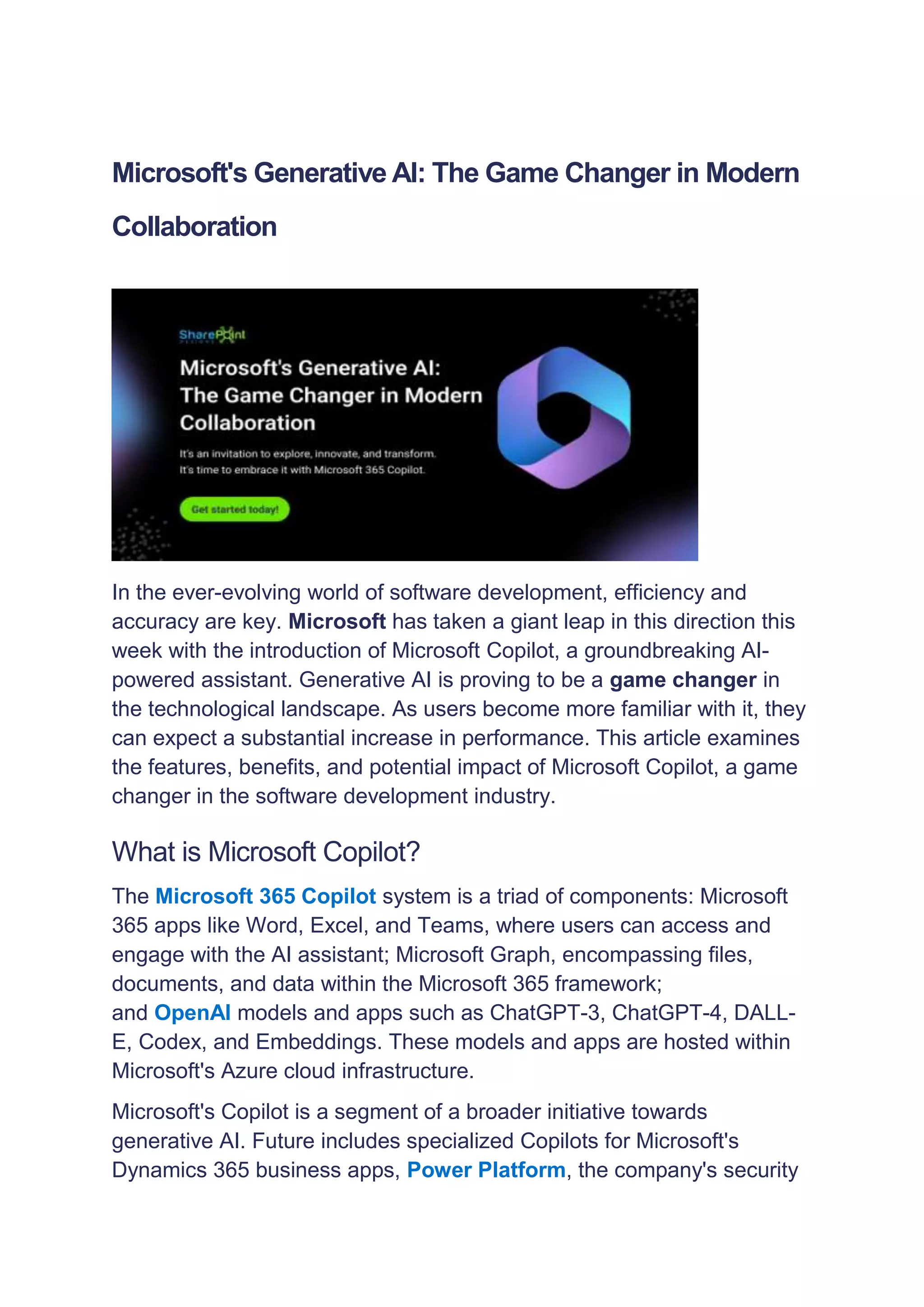 Microsoft's Generative AI: The Game Changer in Modern Collaboration | PDF